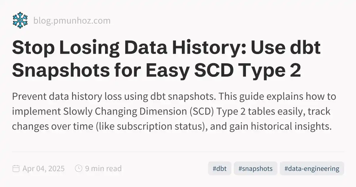 Stop Losing Data History: Use dbt Snapshots for Easy SCD Type 2